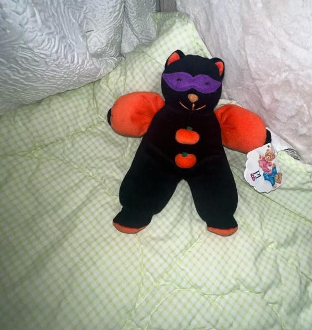 Vintage PJ Toys Cat Plush Halloween Purple Mask Velour Pumpkins Black ...
