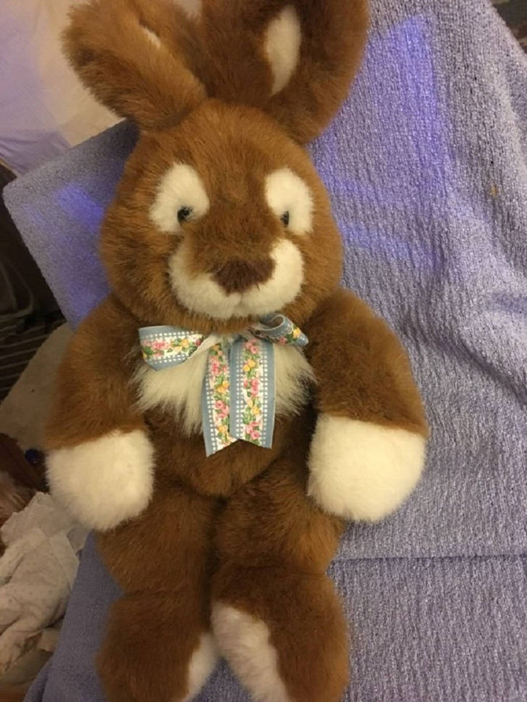 Vintage Commonwealth Bunny Plush Rabbit Brown White Fur Around Eyes ...