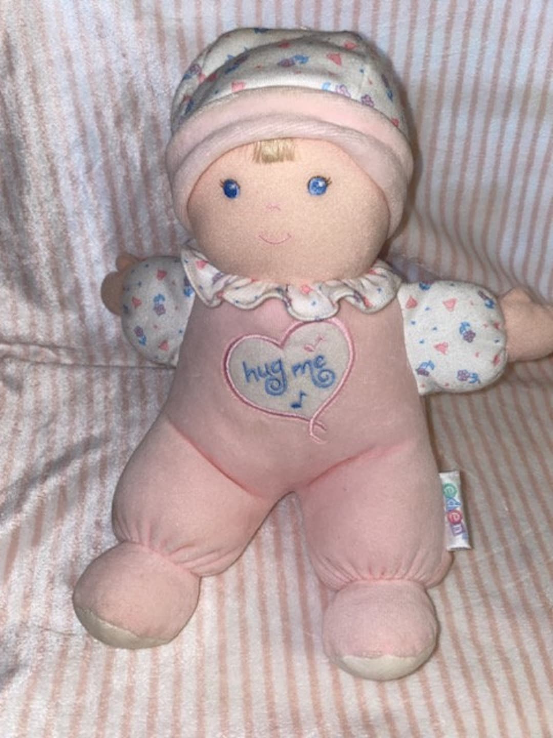 Vintage Eden Doll Plush Hug Me Musical Pink Flowers Hearts Hat ECU ...
