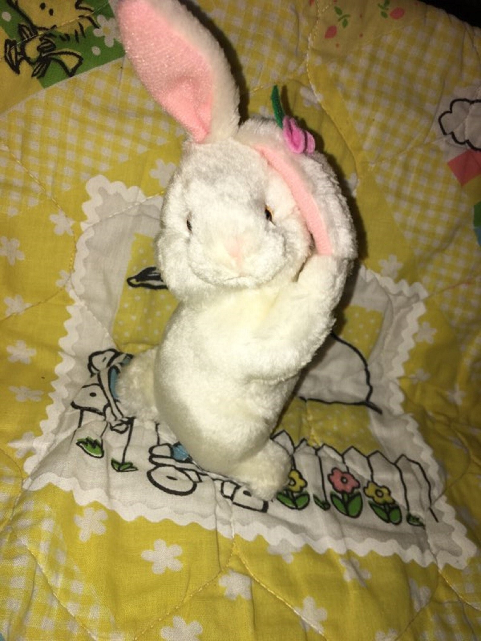 Vintage Russ Bunny Plush Rosey Pulling Ear Down 6" White With Pink ...