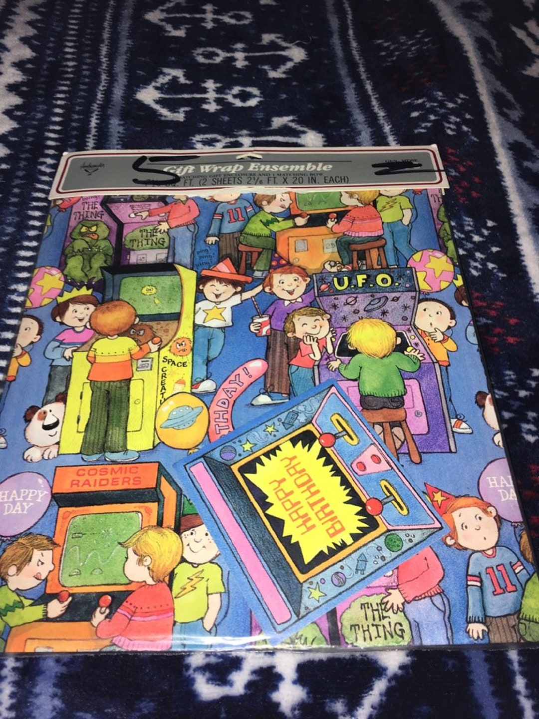 Vintage Video Game Wrapping Paper Sheets Happy Birthday Boy Outer Space ...