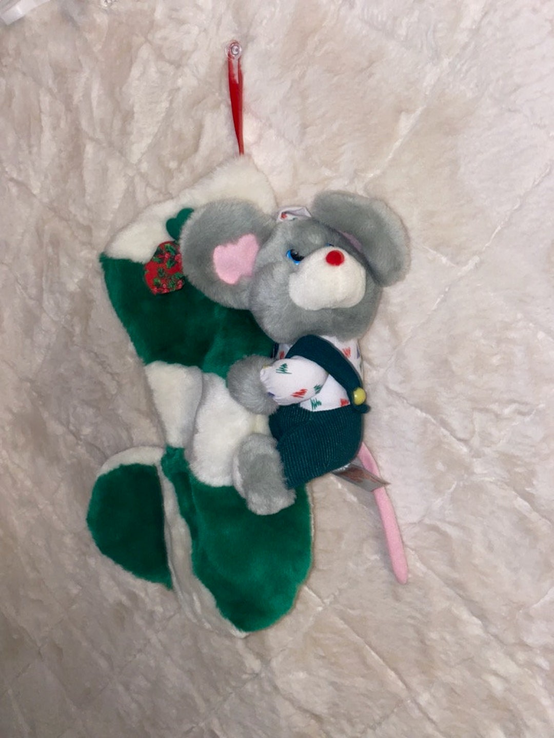 Vintage Fordlet Christmas Stocking Mouse Plush 3D Spearmint Green White ...