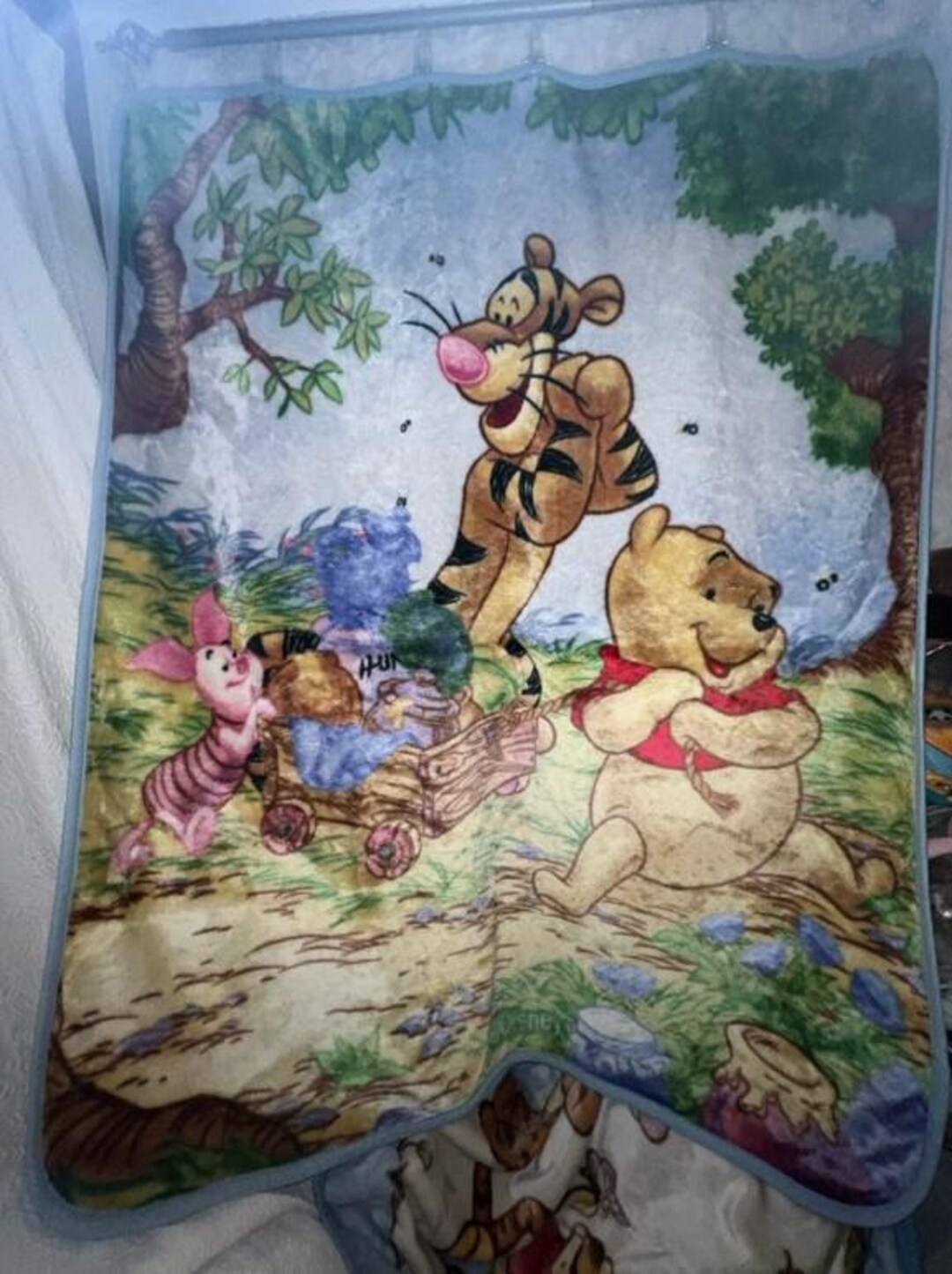 Vintage Winnie the Pooh Baby Blanket Pulling Wagon Filled Honey Pots ...