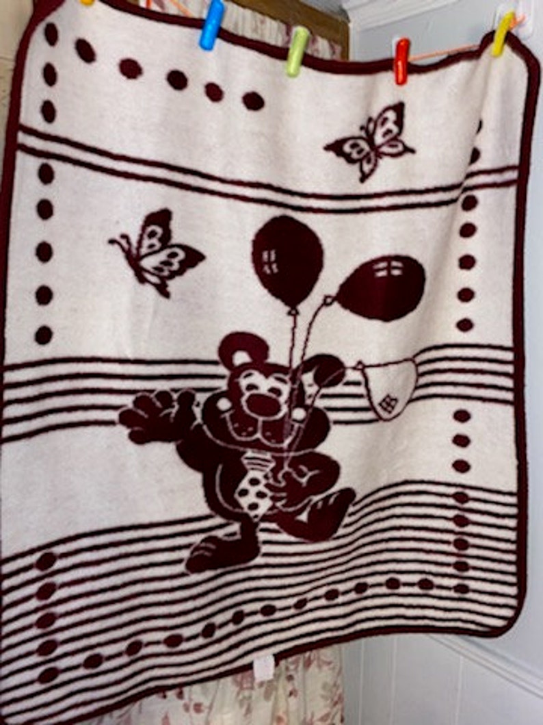 Vintage Baby Blanket Bear Balloons Butterflies Smile Cartoon Teddy ...