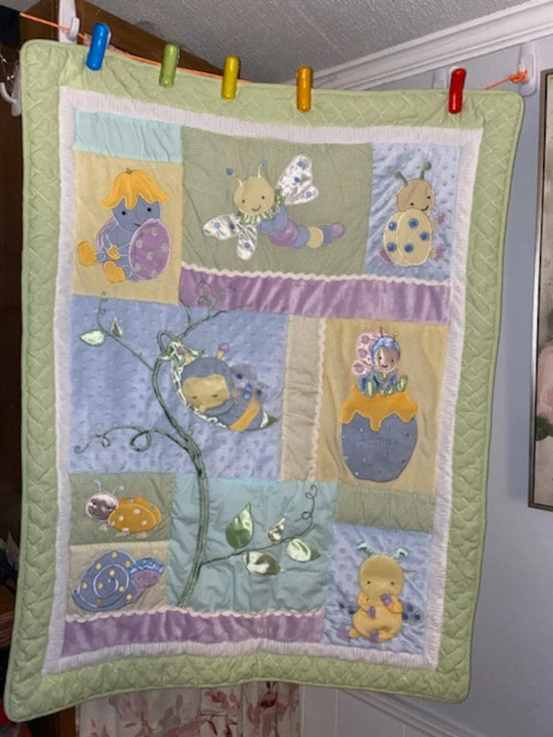 Vintage Kids Line Baby Blanket Bees Ladybug Dragon Fly Snail Pretty ...