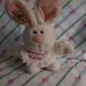 Vintage Russ Wuvable Wabbit Plush Bunny Wearing Baby Bib Pink Nose ...