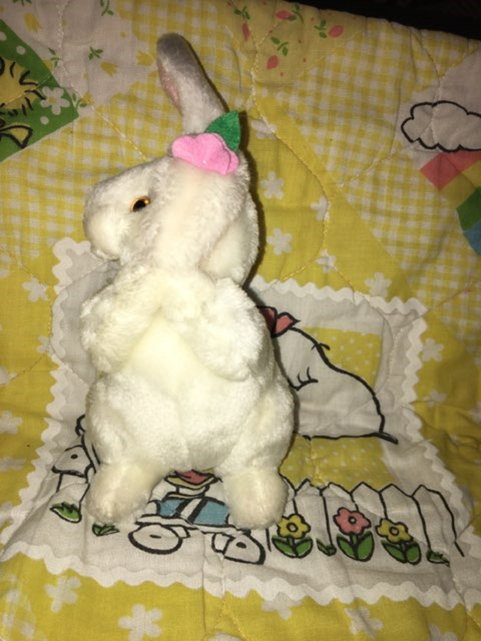 Vintage Russ Bunny Plush Rosey Pulling Ear Down 6" White With Pink ...