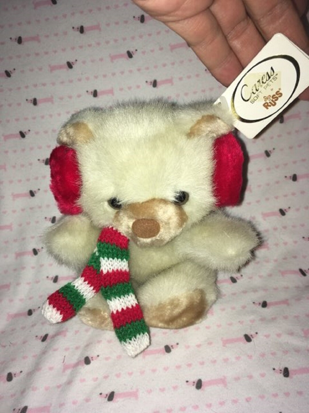 Vintage Russ Tuff Teddy Bear Plush Christmas Version Winter Ear Muffs ...