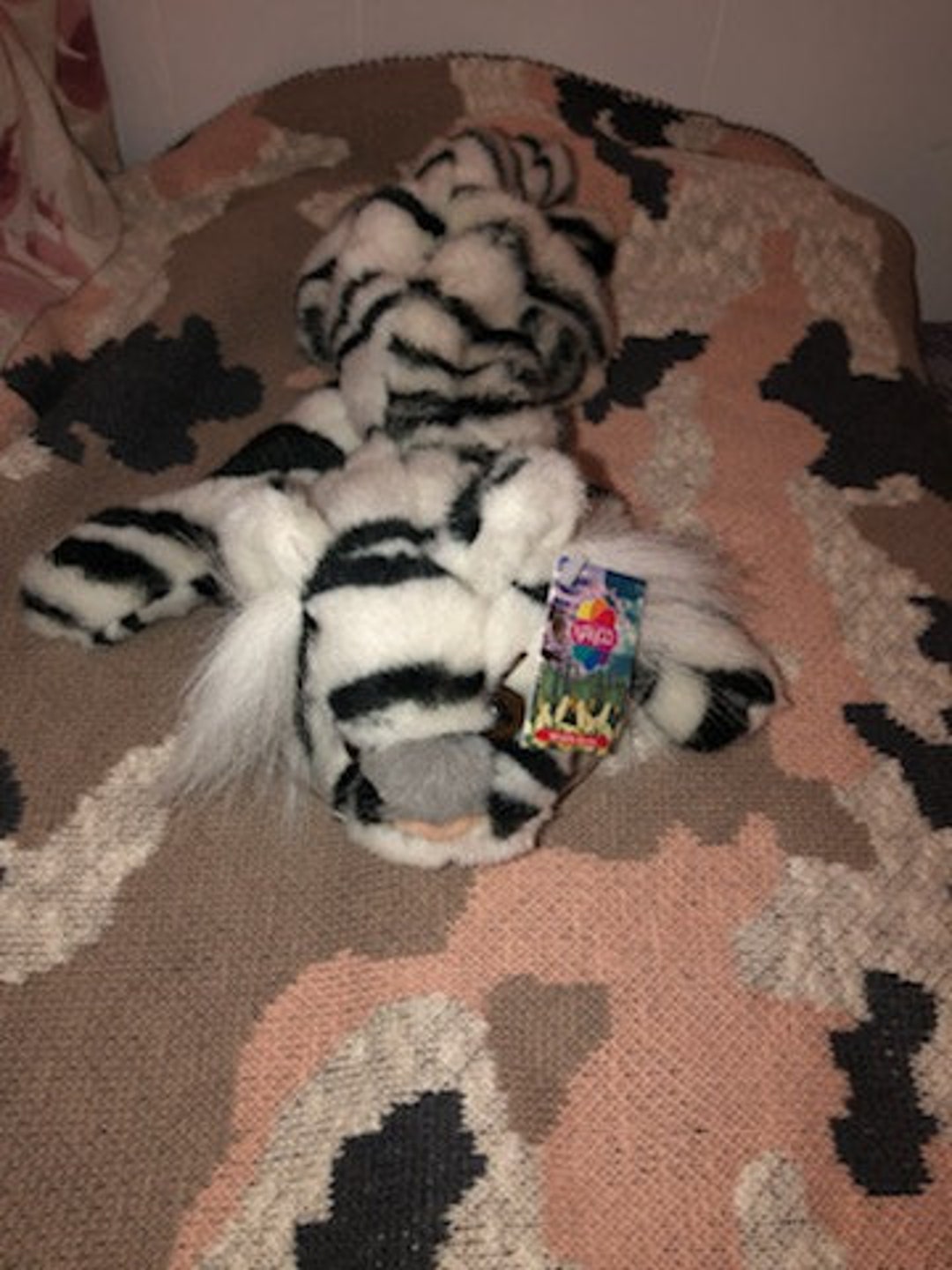 Vintage Nanco Tiger Plush White Black Stripes NWTS Very Fine Thin Plush ...