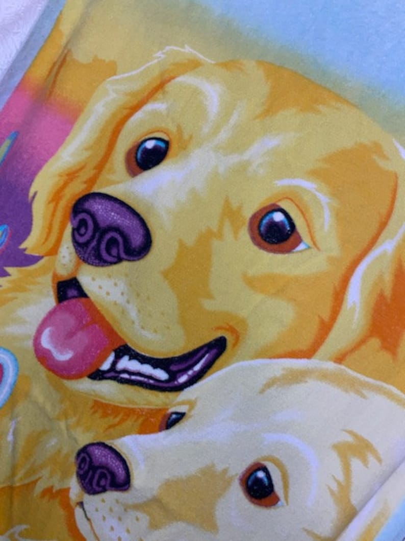 Vintage Lisa Frank Beach Towel Casey & Caymus Yellow Labs Dogs Blue ...