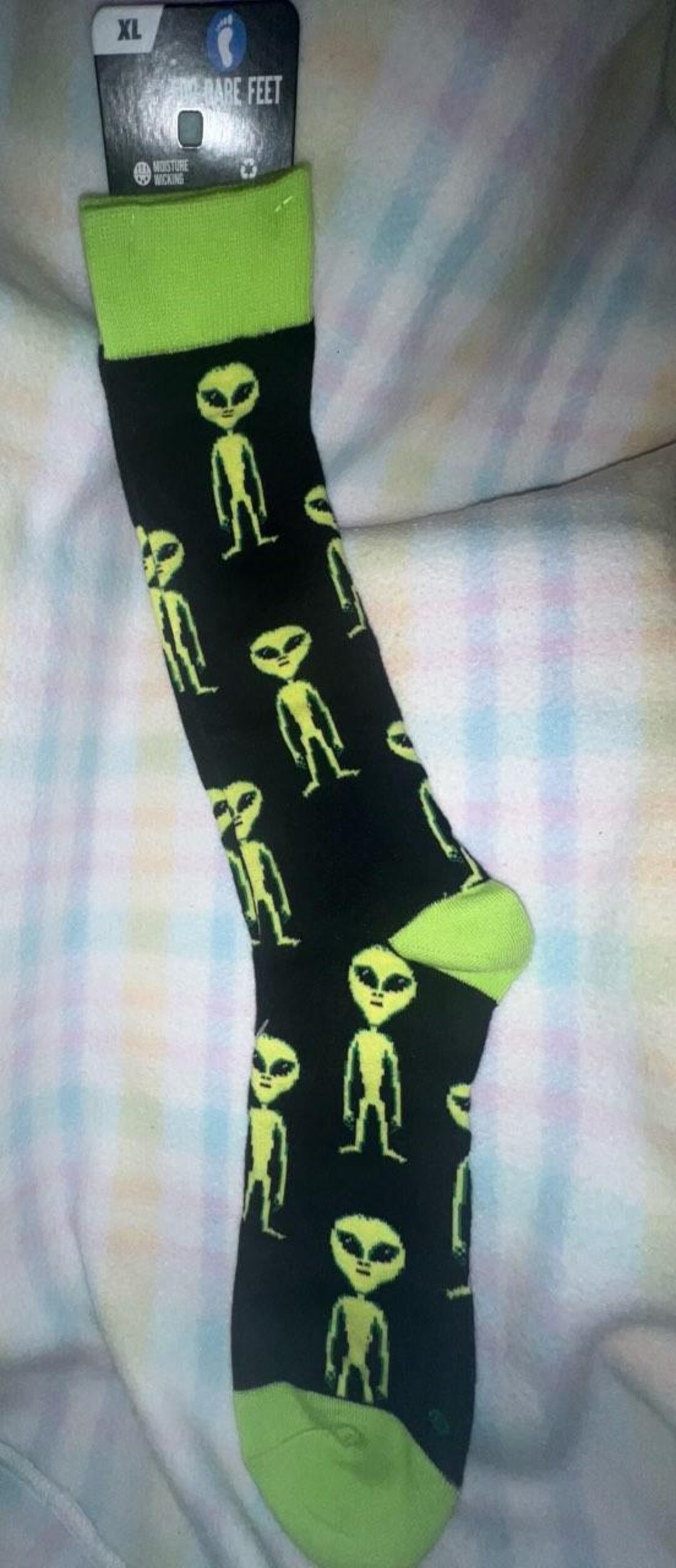 Vintage Alien Socks Full Body Black Bright Green Mens XL NOC Bare Feet ...