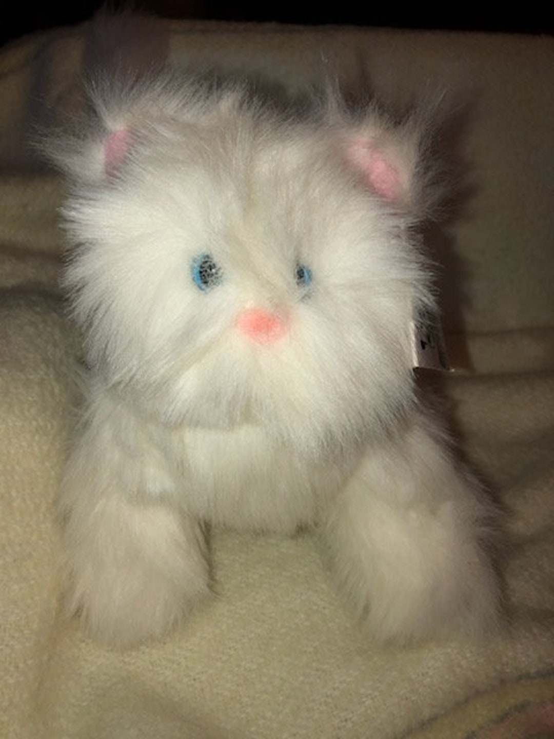 Vintage Animal Express Cat Puppet Hand 10" Very Fluffy Furry White Blue ...
