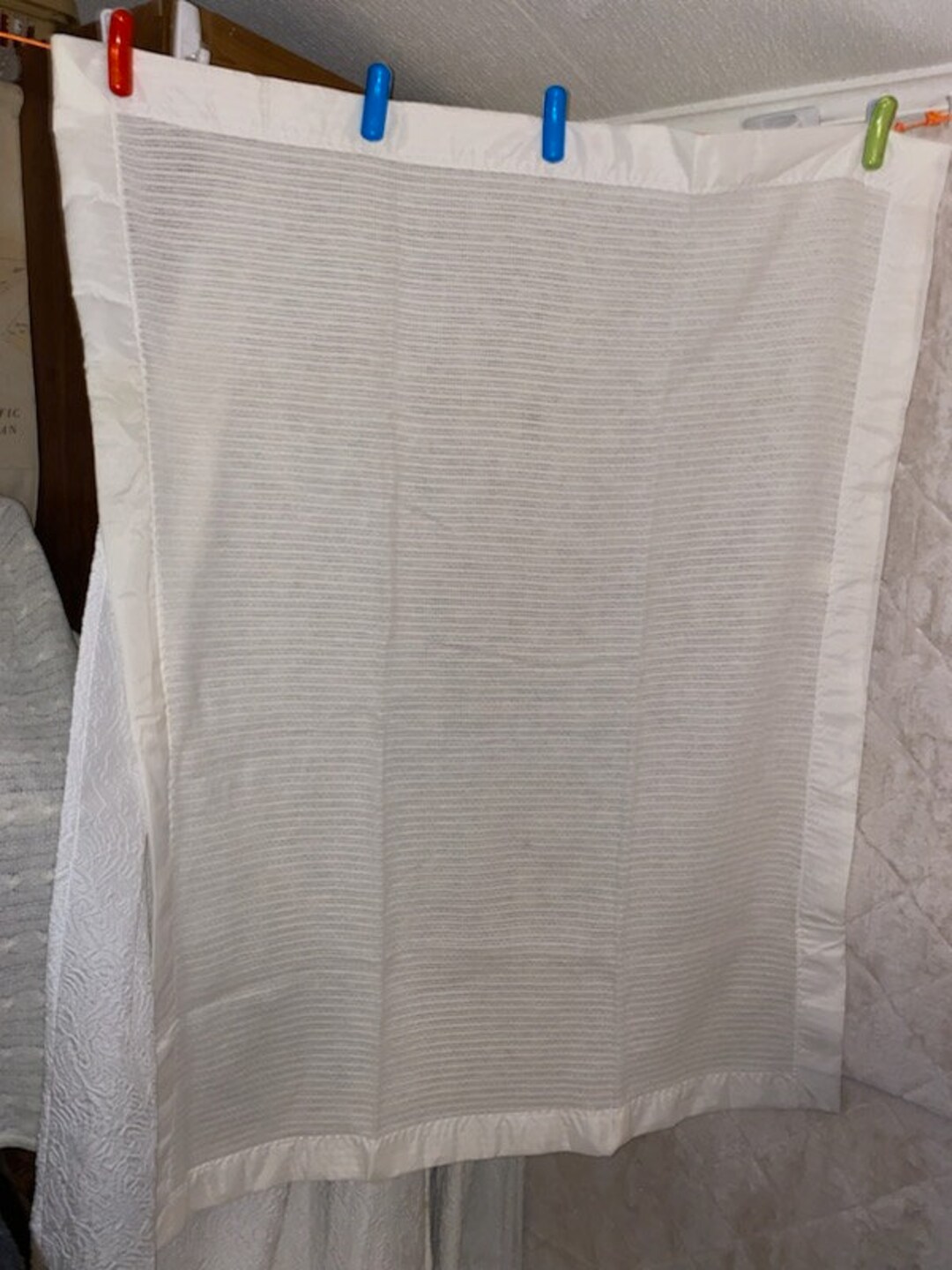 Vintage Baby Blanket Thermal Weave 39" X 51" Cream Trim ECU - Etsy