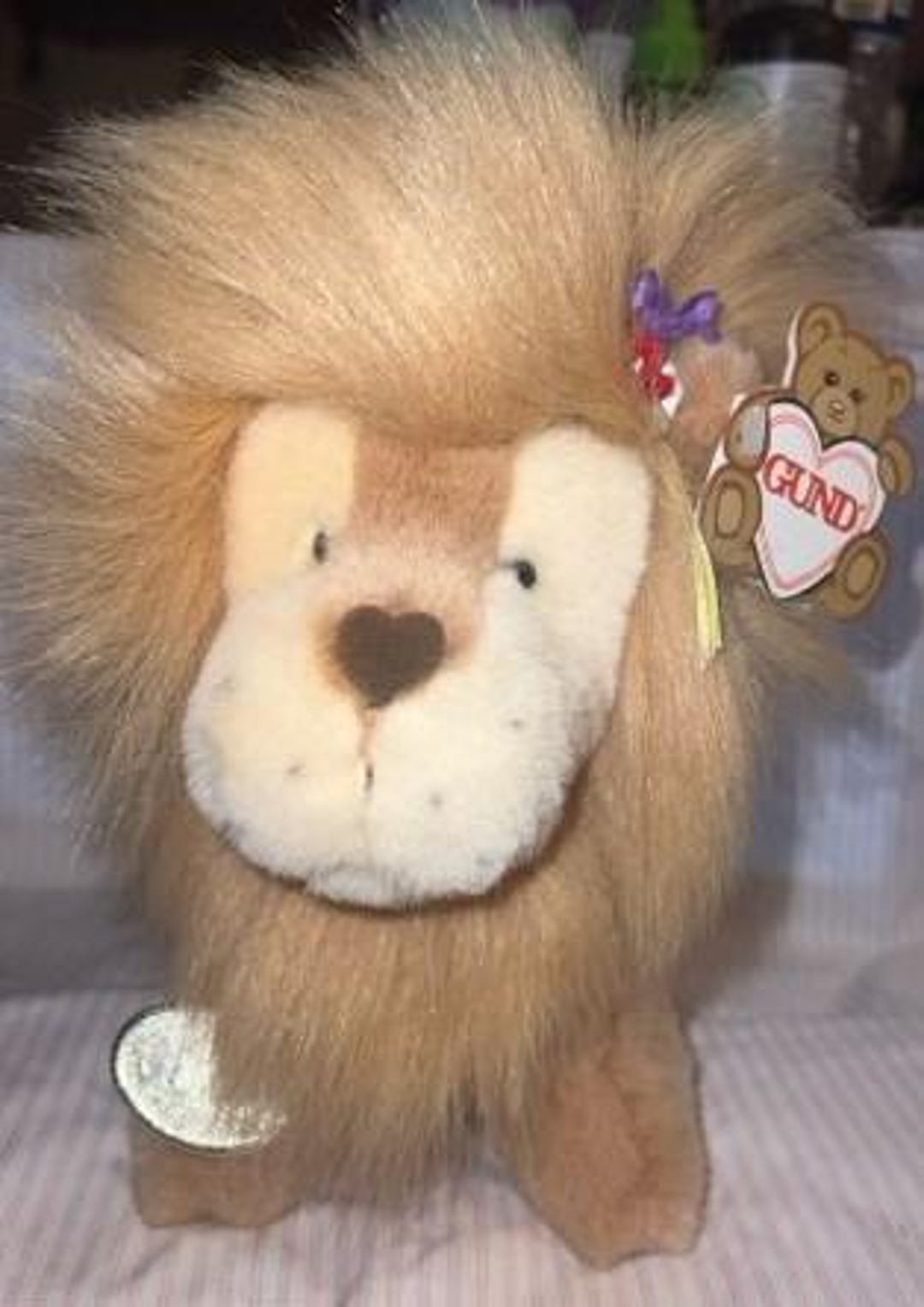 Vintage Gund Lion Plush Lionheart NWTS 1990 Flower in Mane Hair Ribbons ...