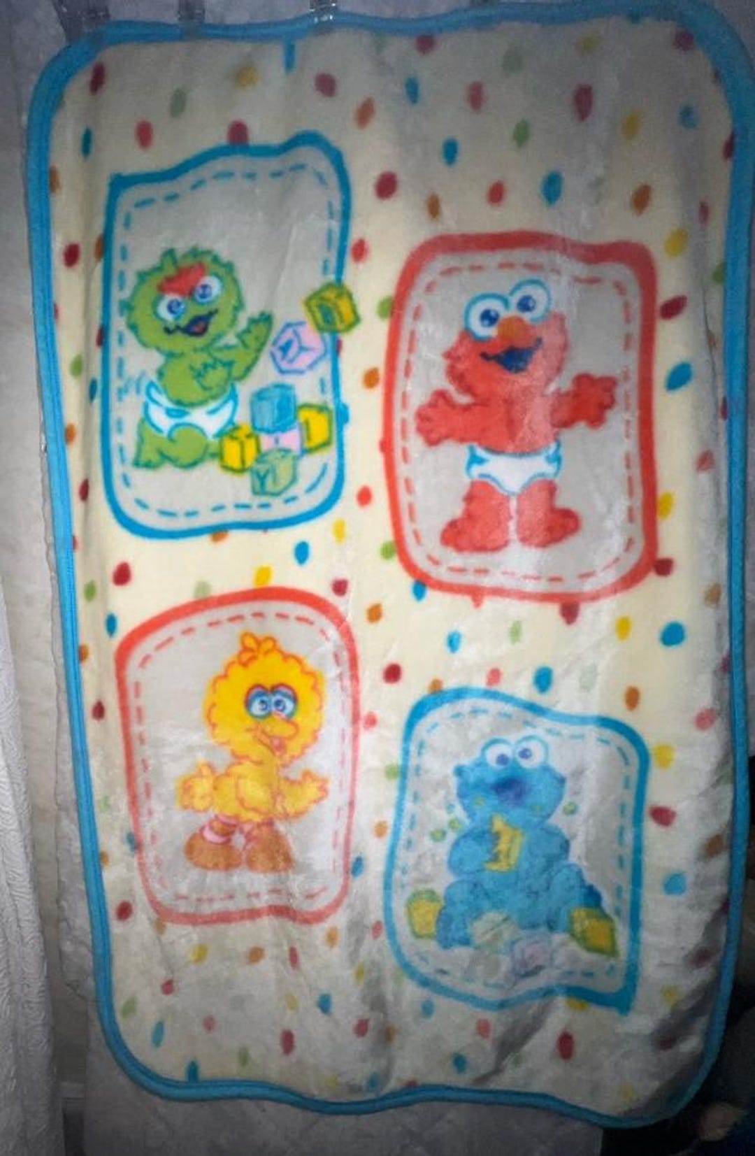 Vintage Sesame Street Baby Blanket Oscar Elmo Big Bird Cookie Monster ...