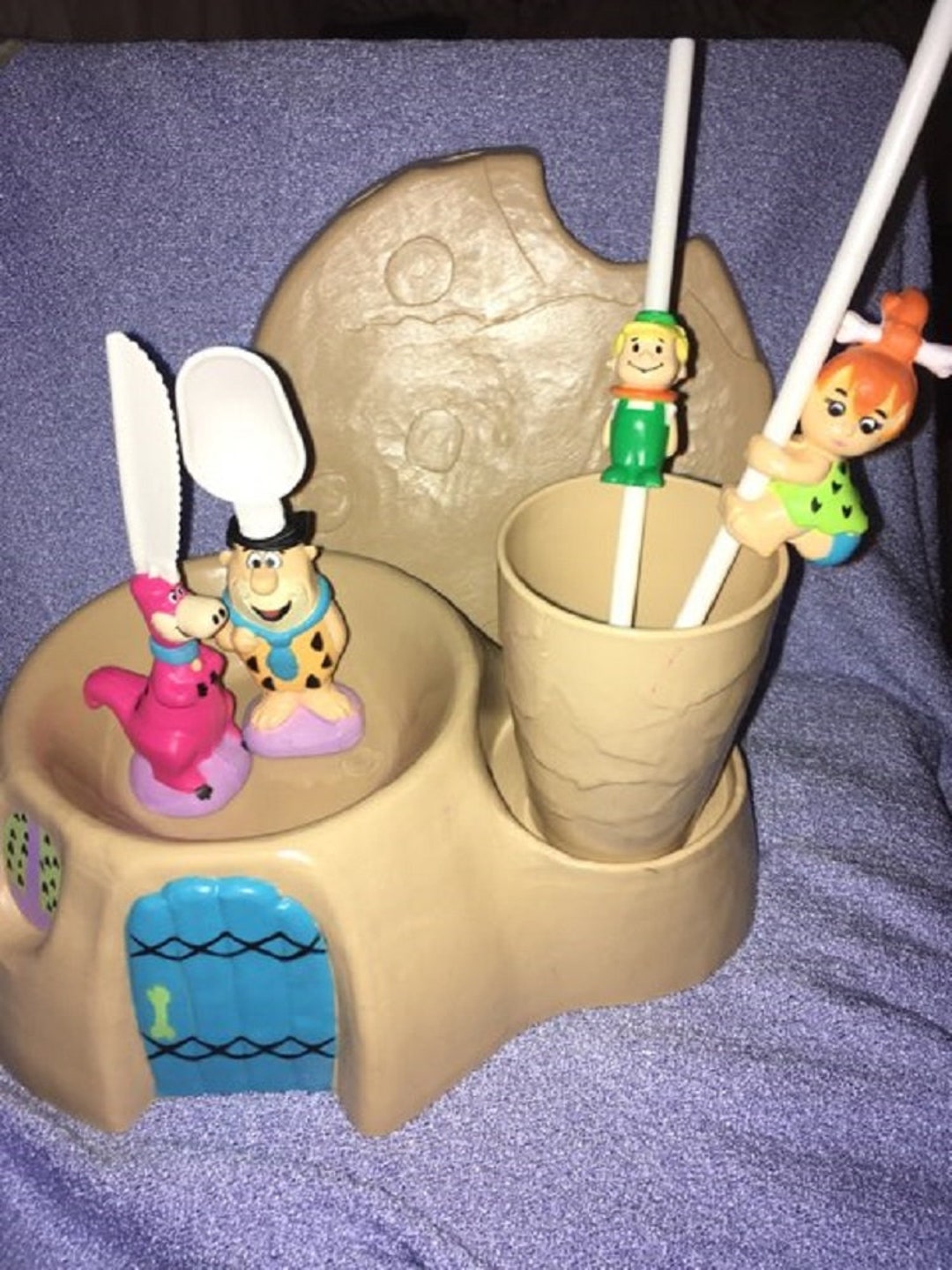 Vintage Flintstones Dishes Set Childs Adult Fred Spoon Dino Pebble ...