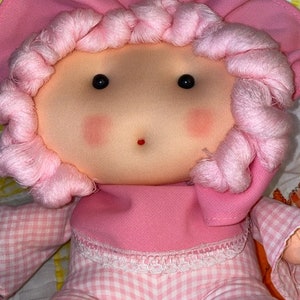 Vintage Meggie Doll Plush Baby Pink White Gingham Bonnet Bib ECU ...