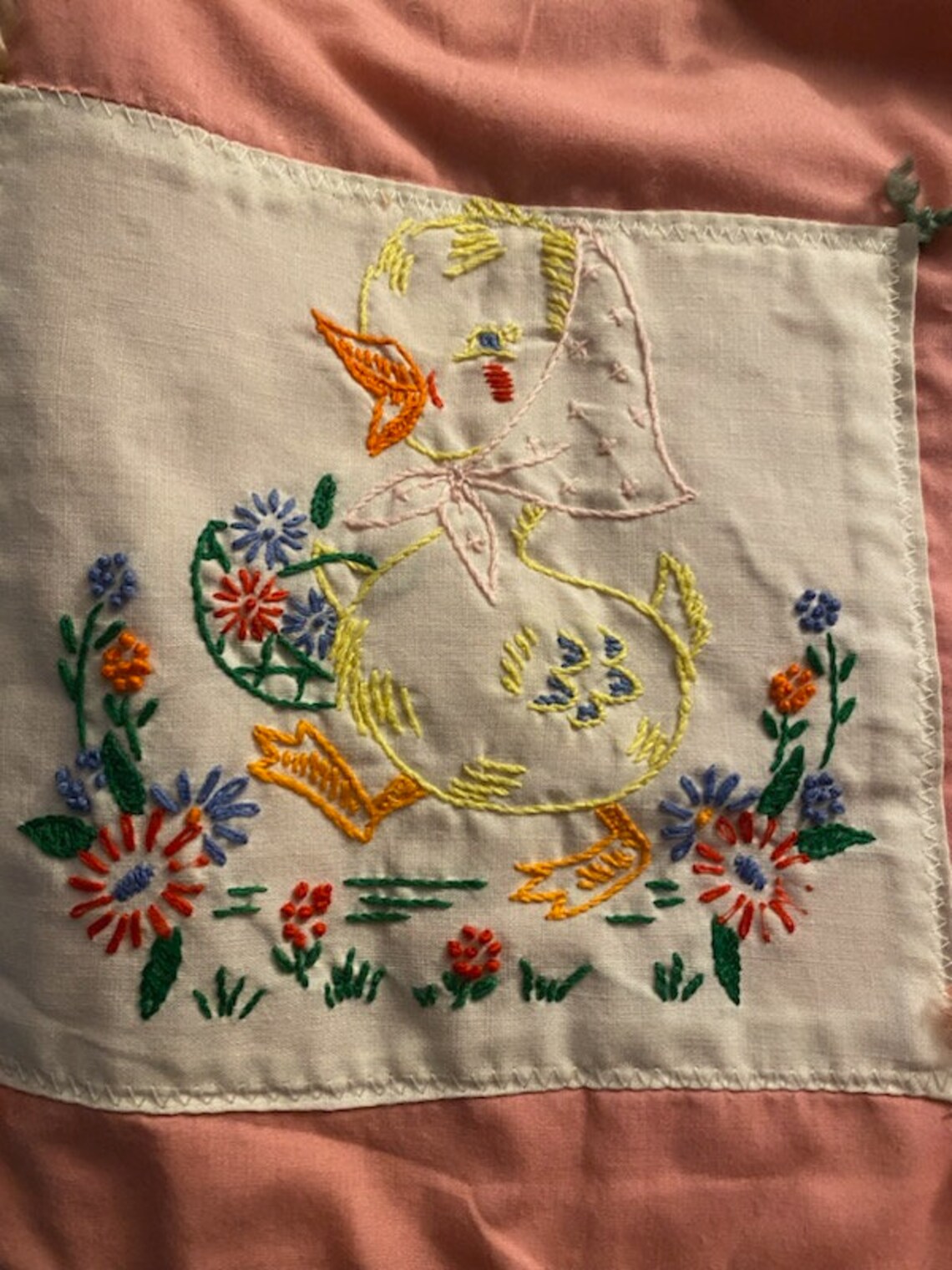 Vintage Handmade Baby Quilt Embroidered Squares Mauve Puppy Squirrel ...