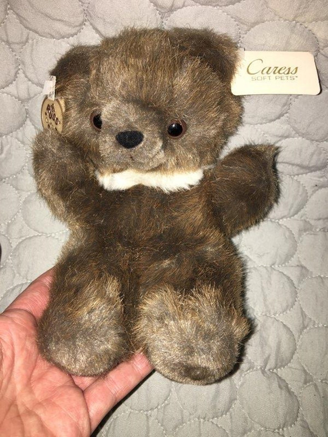 Vintage Russ Bear Plush Bennington Caress Pets Brown White Fur 8" NWTS ...