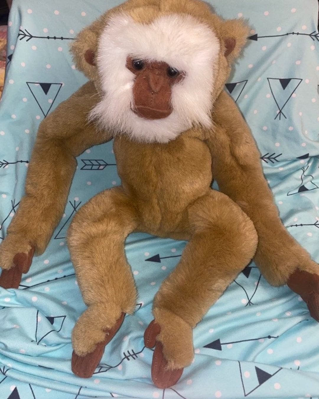 Vintage GANZ Monkey Plush Coco 1990 Brown White Furry Face Darker Brown ...