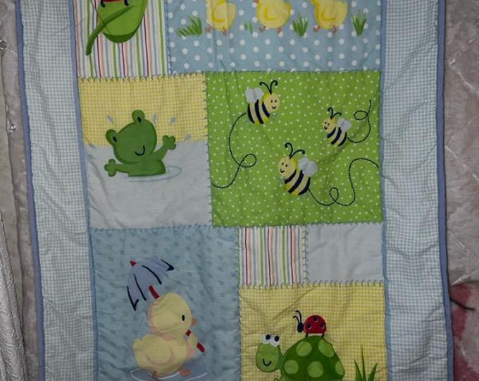 Small Wonders Baby Blanket Ducks Turtle Ladybug Frog Bees Thin Quilt ...
