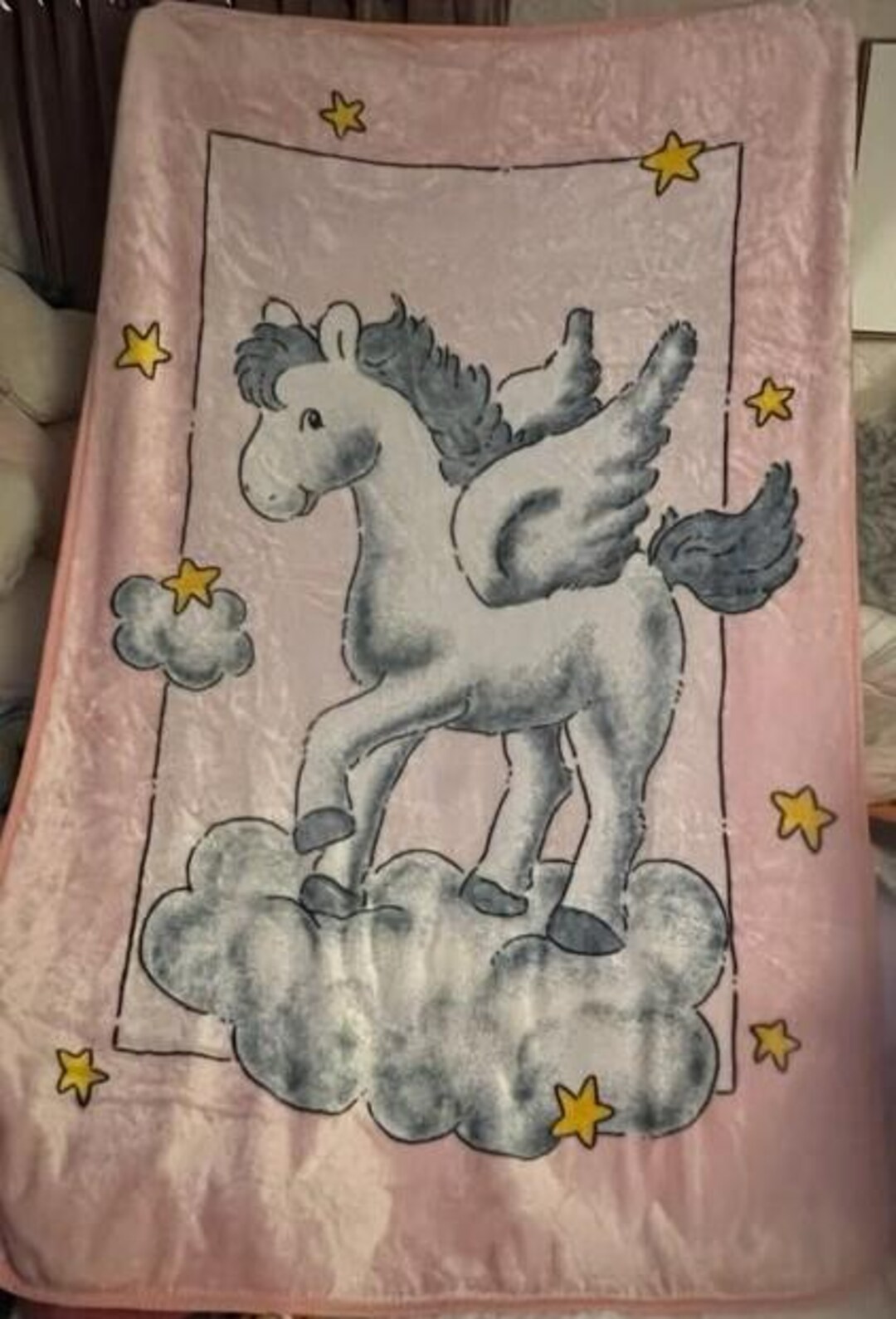 Vintage Pegasus Blanket Bigger Baby Winged Horse Pink 56" X 92" ECU ...