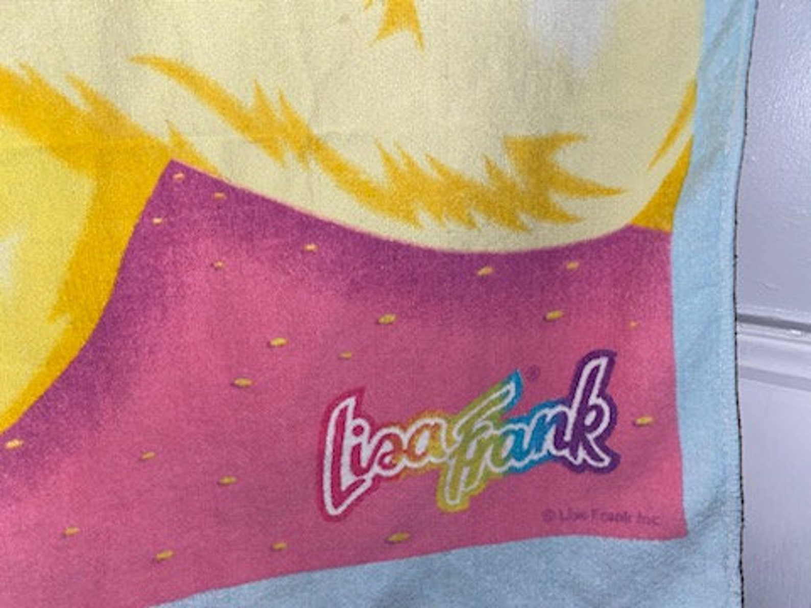 Vintage Lisa Frank Beach Towel Casey & Caymus Yellow Labs Dogs Blue ...