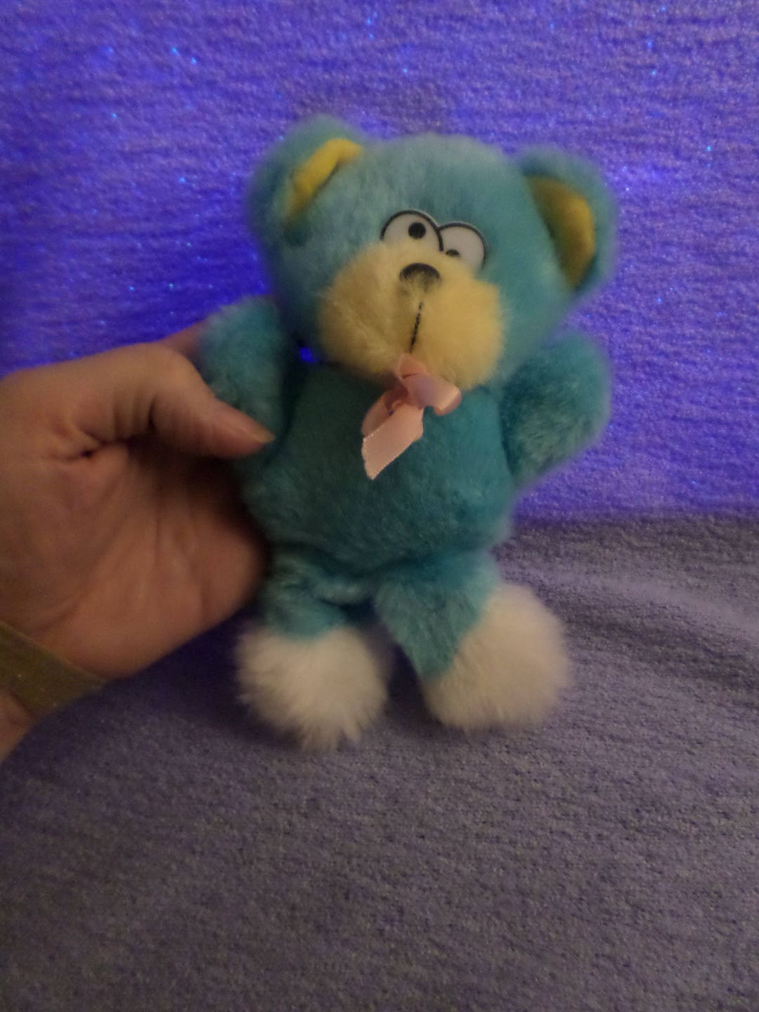 Dan Dee Bear Plush Aqua Scrambled Eyes White Feet Small 8" Blue Moon ...