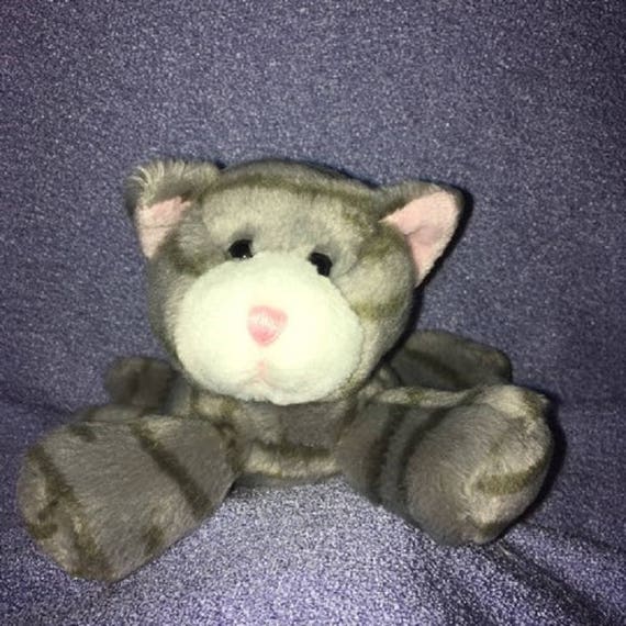 Vintage Russ Cat Plush Gray With Stripes Pink Thread Nose Lays - Etsy