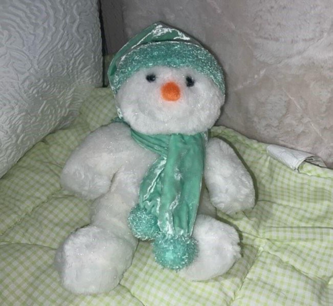 Vintage Commonwealth Snowman Plush Sparkles Shiny Mint Teal Hat Scarf ...