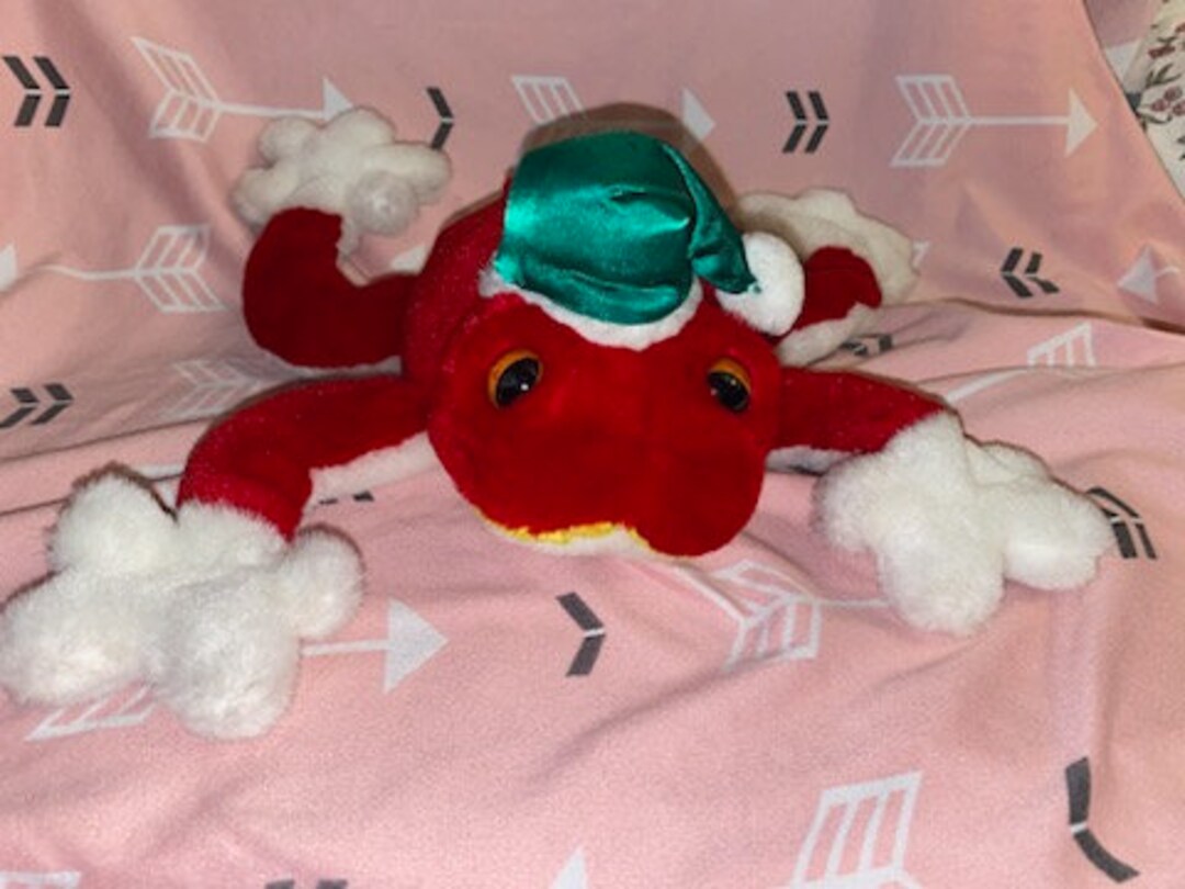 Vintage Chosen Frog Plush Red White Green Satin Santa Hat Croaks Jingle ...
