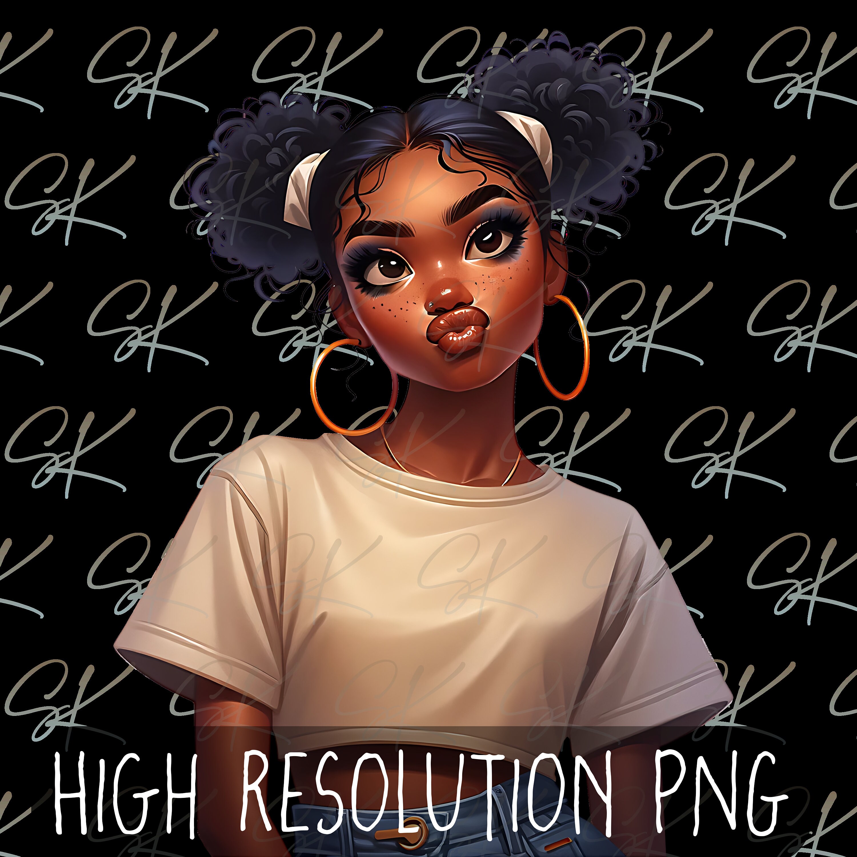 Black Woman Digital Art, Kiss Face Clip Art, Black Woman Clip Art, Transparent Png - Etsy