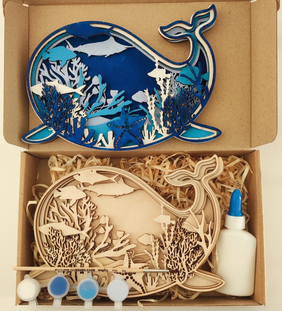Sea Life Whale Wood Paint Set | DIY Kits Set of Wood Whale, Hand ...