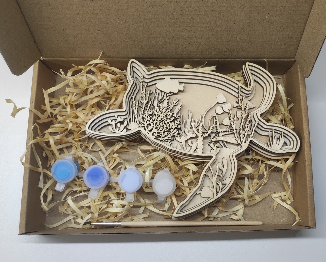 Turtle 5 Layer Ocean Animals Scenery DIY Craft Set of Wooden Turtle ...