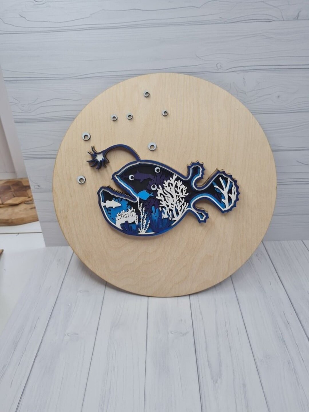 Angler Fish Diy Wood Kit Wood Ocean Animals Painting Craft Kit Colorful ...