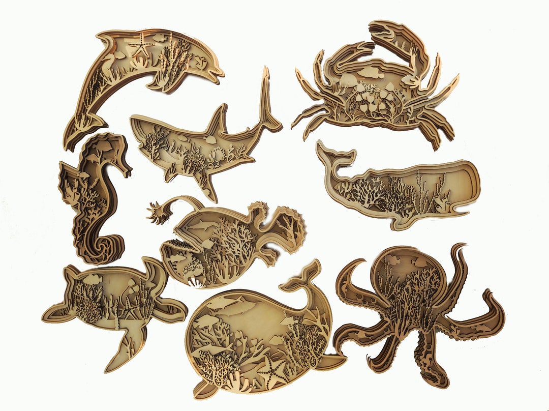Ocean Animals DIY Craft Wooden Sea Animal Nursery Ocean Gift Ocean Life ...