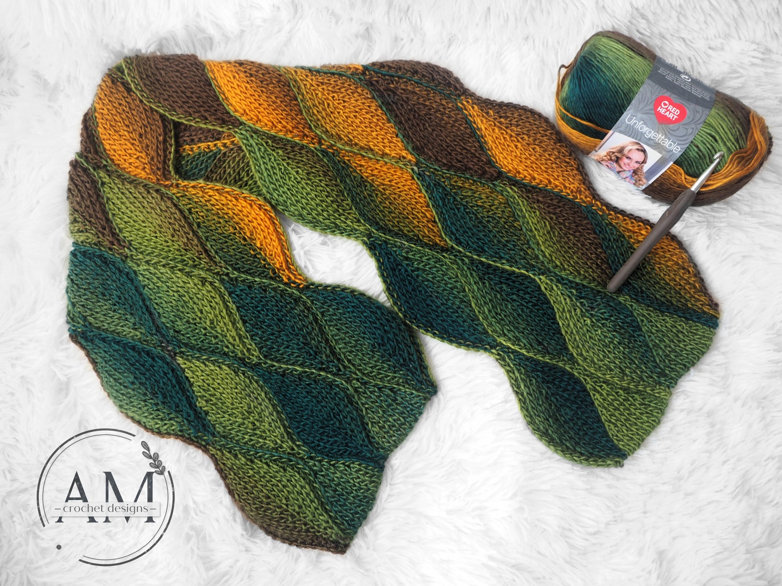 CROCHET PATTERN LEAFY Knit-look Scarf,shawl,cowl,leaves,textured,ribbed ...