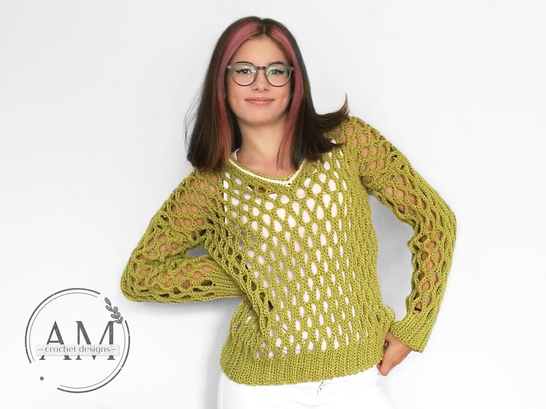 Crochet Pattern Knit-look HOLEY Sweater,v-neck,jumper,pullover,loose ...