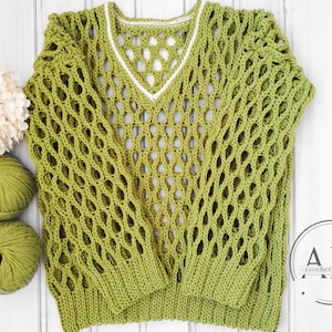 Crochet Pattern- Knit-look HOLEY Sweater,v-neck,jumper,pullover,loose ...