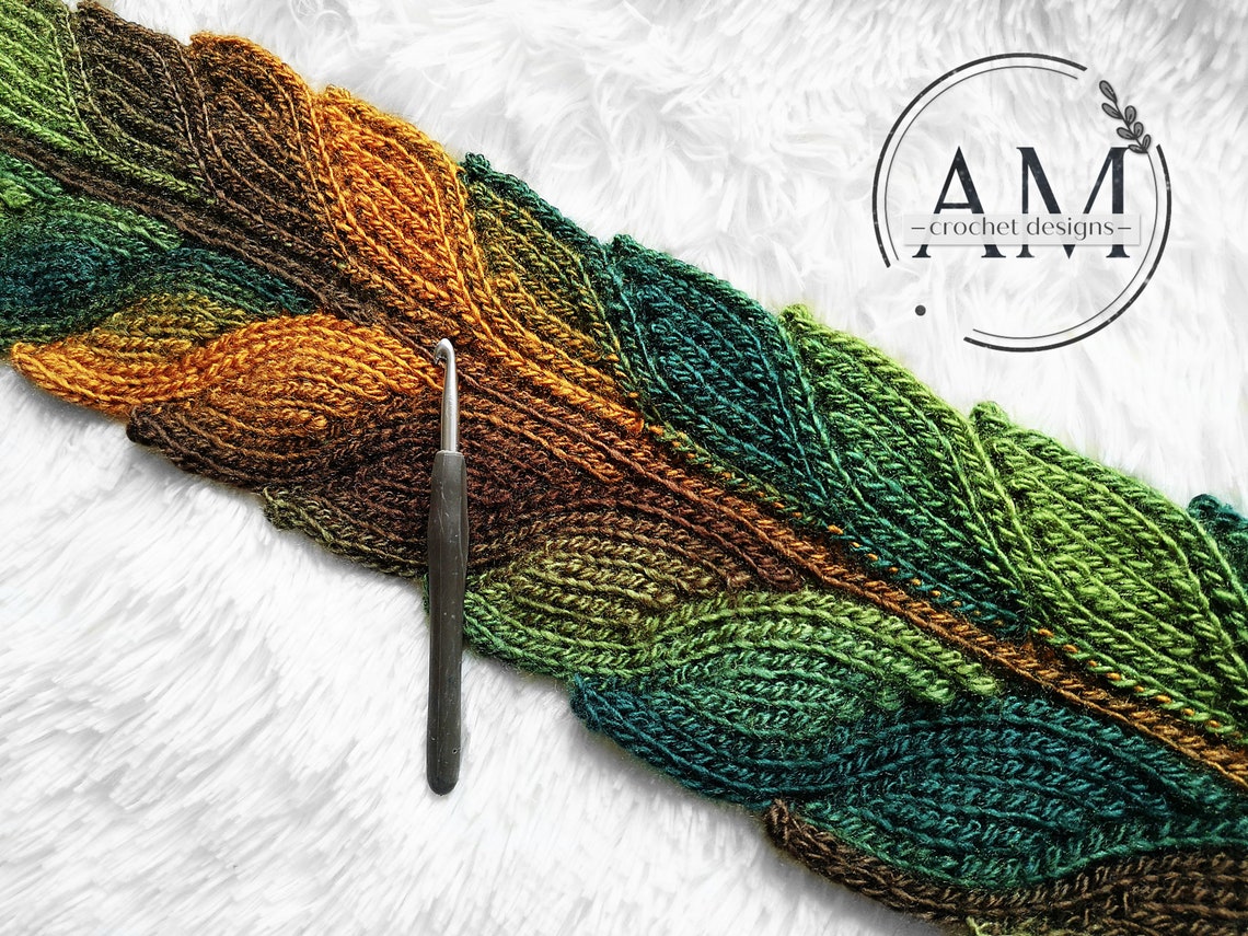 CROCHET PATTERN- FOLIAGE Scarf,shawl,cowl,textured,ribbed,twists,knit ...