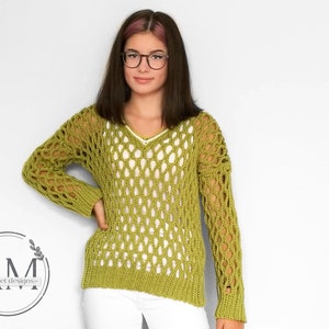 Crochet Pattern- Knit-look HOLEY Sweater,v-neck,jumper,pullover,loose ...