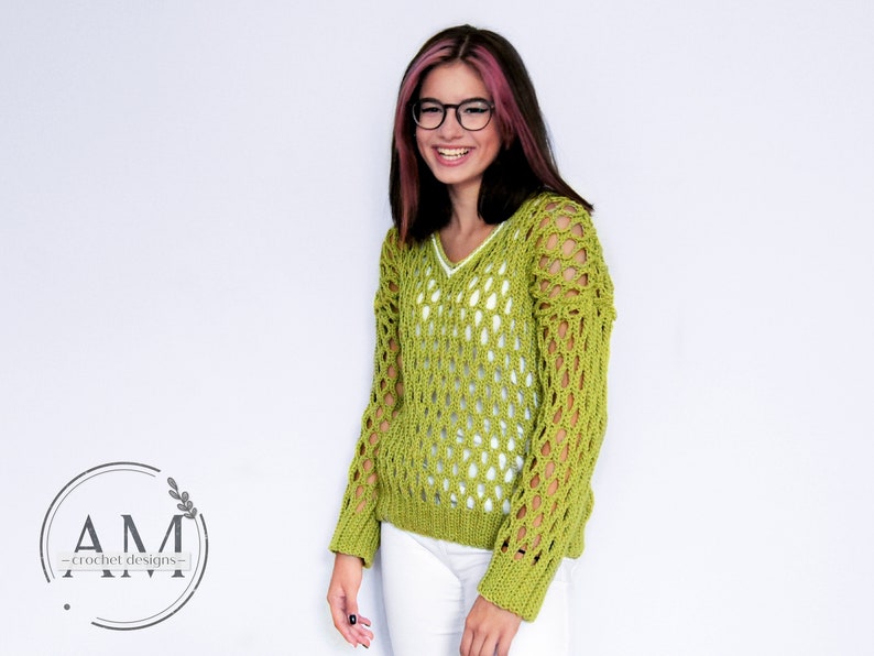 Crochet Pattern- Knit-look HOLEY Sweater,v-neck,jumper,pullover,loose ...