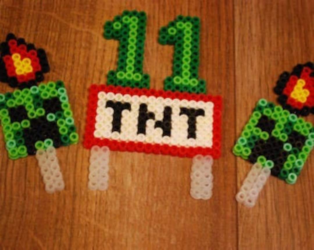 Minecraft Inspired TNT Creeper Perler Bead Cake Topper - Etsy