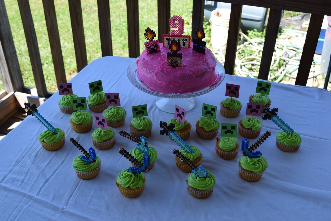 Minecraft Inspired TNT Creeper Perler Bead Cake Topper - Etsy
