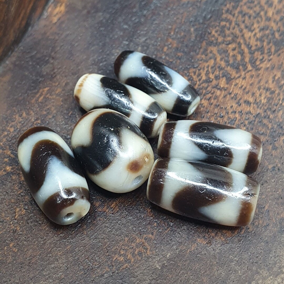 Lot 6 Powerful Tiger Teeth Patterns Tibetan Agate Dzi Bead Amulet Otb ...