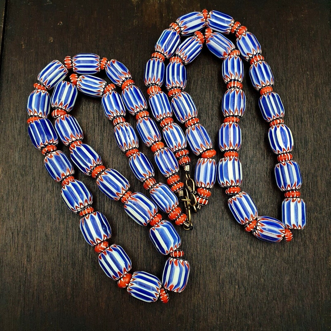Vintage Black Chevron Venetian Style Multilayers Glass Beads Necklace ...