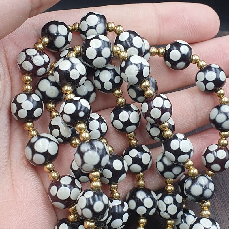 Venetian Style Skunk Black Beads Vintage Dotted Beads Strand - Etsy