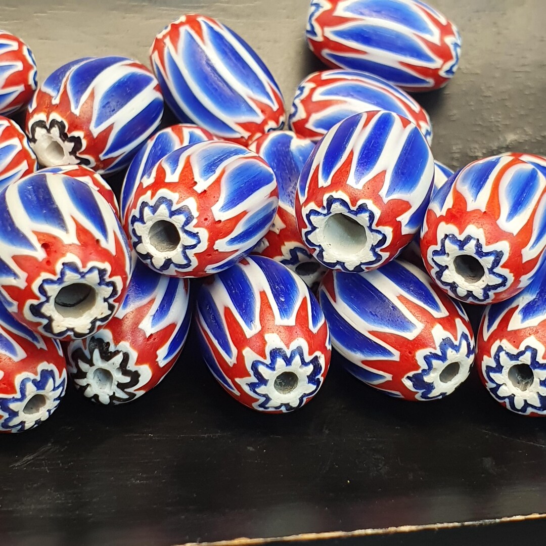 Venetian Style Chevron Beads, Red White Blue Rosetta Glass Beads ...