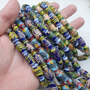 Lot 5 Vintage Blue Fancy Feather Pattern Glass Beads Necklacegift - Etsy