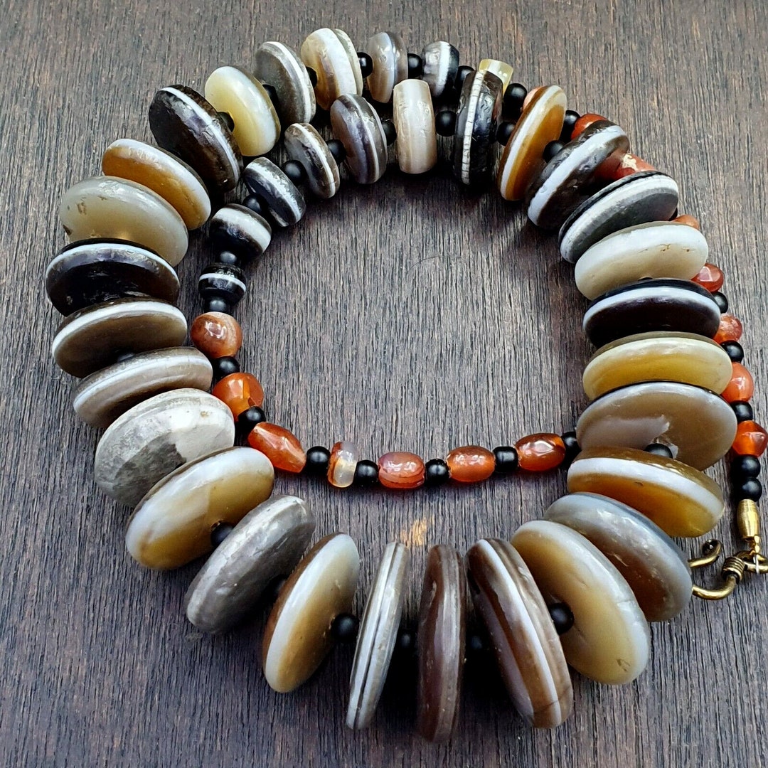 Very Rare Collection Ancient Dzi Agate Stone Disc Himalaya Beads ...
